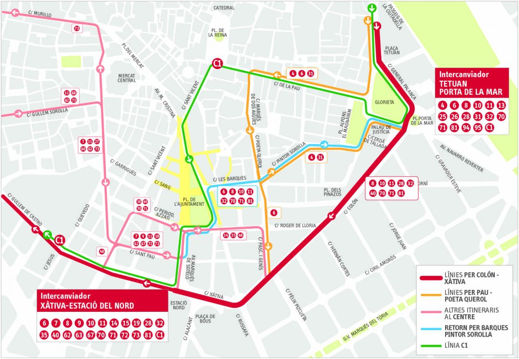 ¿Por dónde pasarán las líneas de la EMT en el centro de Valencia?