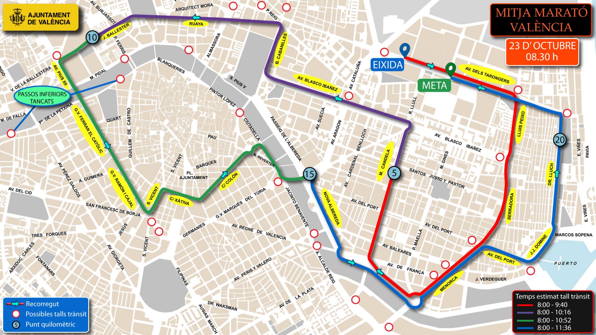 Calles cortadas, horarios y recorrido para el Medio Maratón de Valencia